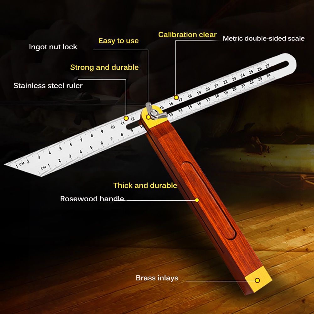 Angle Rulers Gauges Tri Square Sliding T-Bevel With Wooden Handle Level ...