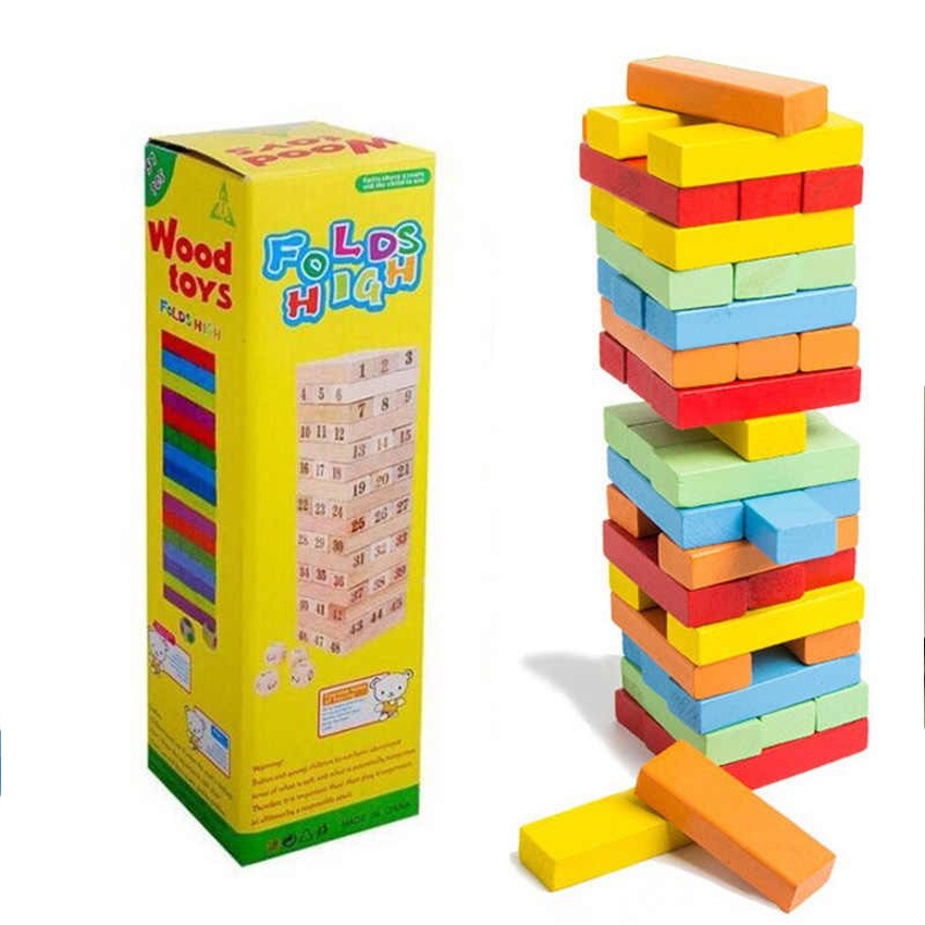 Wood Toys Block 48 pcs Multiplayer Game Stacko Block Bricks Folds High ...