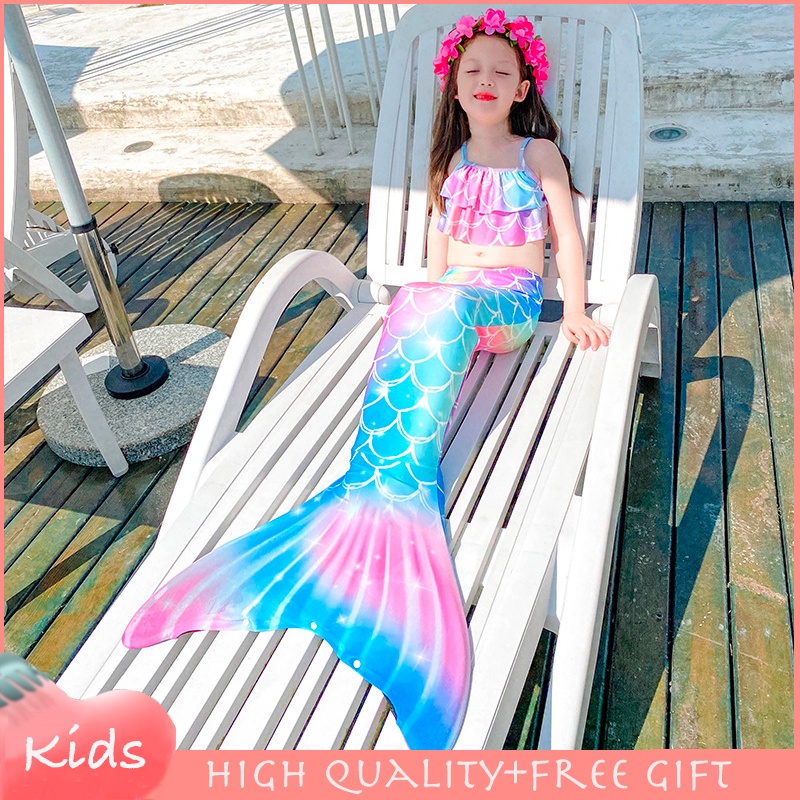 Princess Ariel Mermaid Costume Bikini Set Swimsuit With Flippers Fins ...