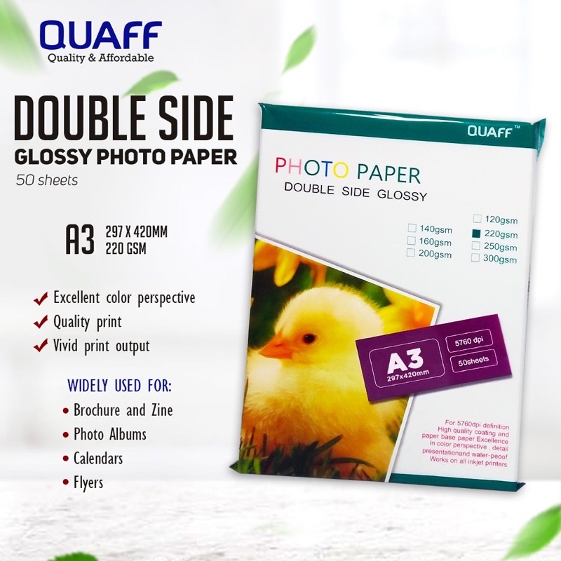 QUAFF Double Sided Glossy Photo Paper A3 Size (50 sheets per pack ...