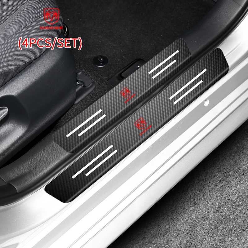 4pcs Carbon Fiber Car Door Threshold Stickers Creative Car Logo Welcome ...