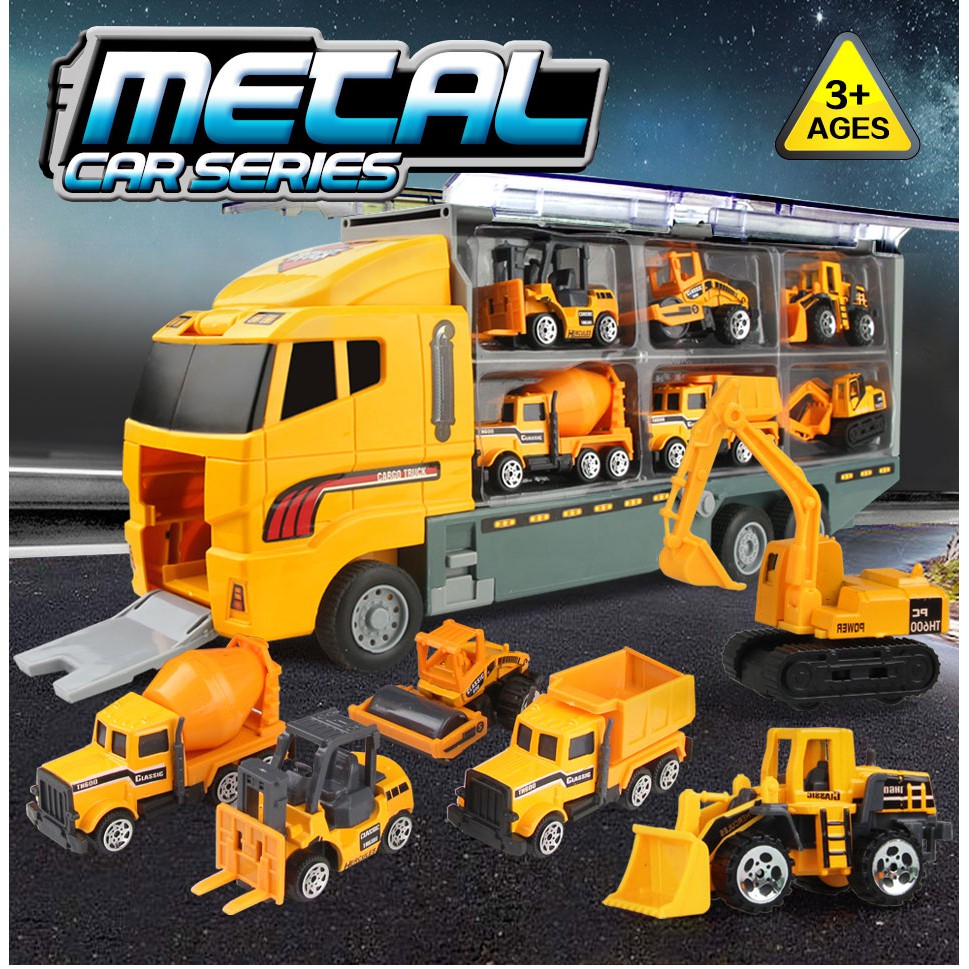 1Pcs Truck & 6Pcs Alloy Diecast Car Model Toys Kids Engineering Truck ...