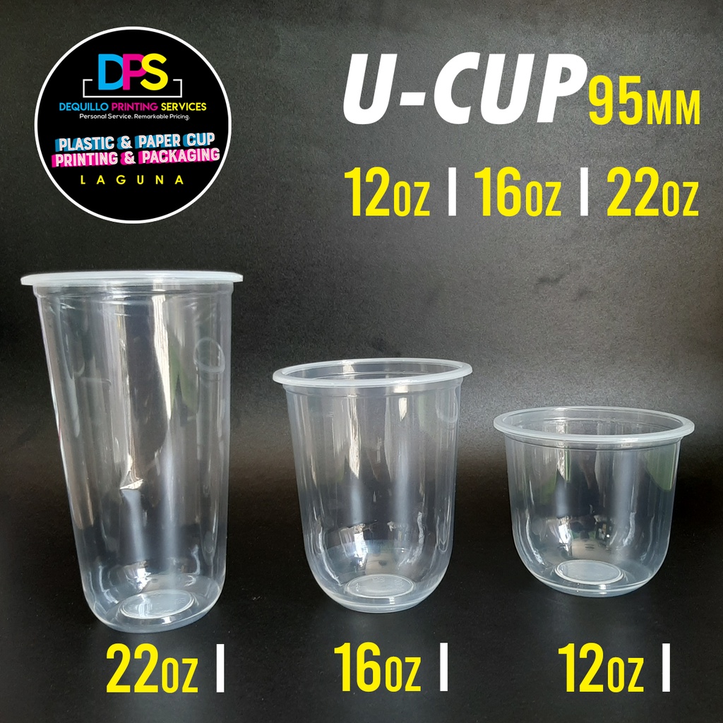 PLASTIC U Cup 95mm 12oz, 16oz, 22oz 100/pack (Plain only) | Shopee ...