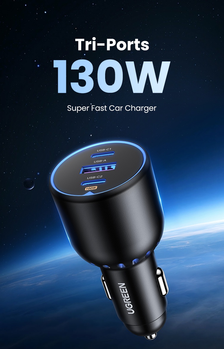UGREEN 130W Car Charger Quick Charging PD3.0 Fast USB Type C Car Phone Charge For iPhone 14 13 ...