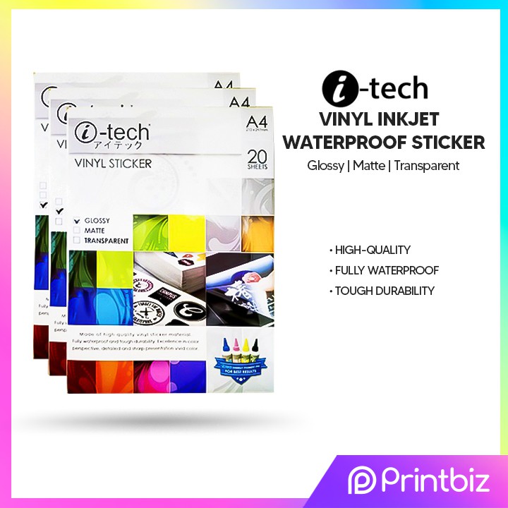 ITECH Inkjet Vinyl Sticker Waterproof A4 ( GLOSSY | MATTE | TRANSPARENT ) | Shopee Philippines
