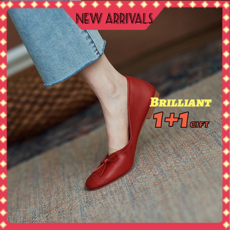 Bow Little Red Shoes Women 2022 Spring New Style Round Toe Soft Sole ...