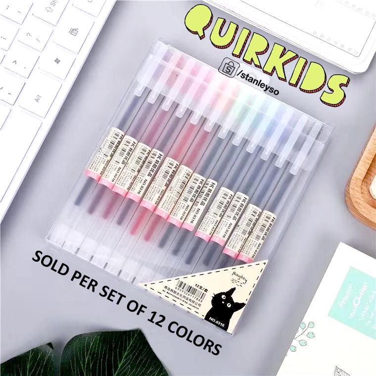 12 Basic Colors Gel Pens Set 0.5mm Pen Muji Style Writing Pen | Shopee ...