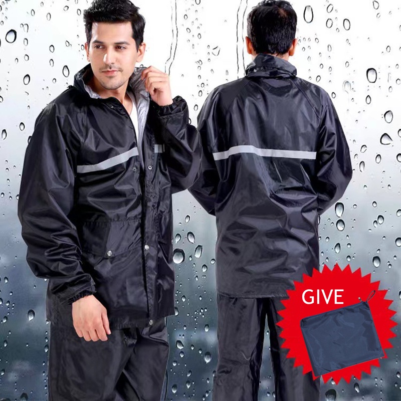 Waterproof Raincoat Set Men Women Thick rainsuit reflective stripe rain ...