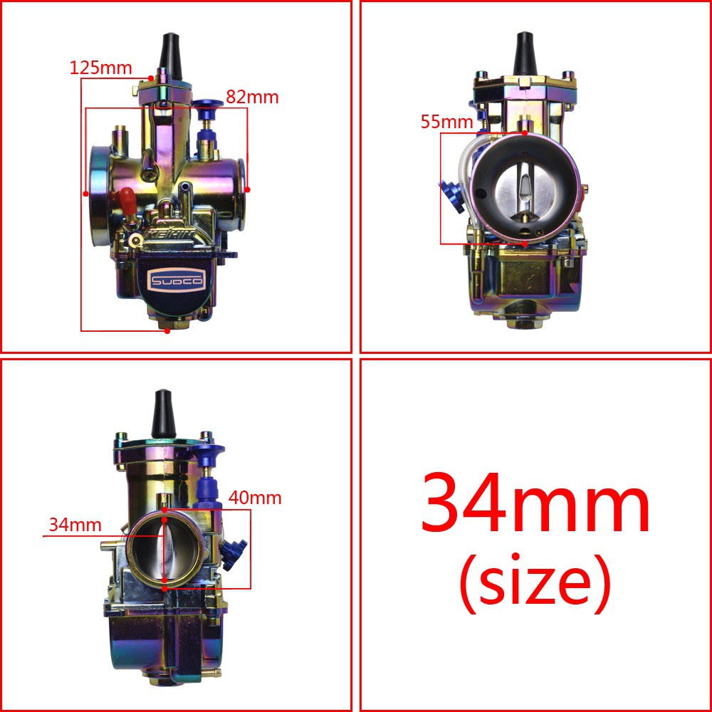 PWK carburetor 21-34mm Racing Free POWER JET Flat slide Universal Multicolor Rainbow Color rider ...