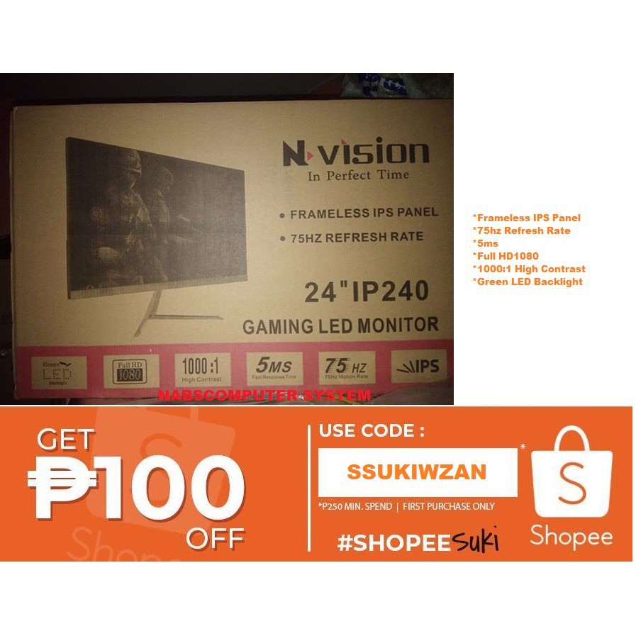 NVISION 24 IP240 FRAMELESS IPS GAMING LED MONITOR | Shopee Philippines