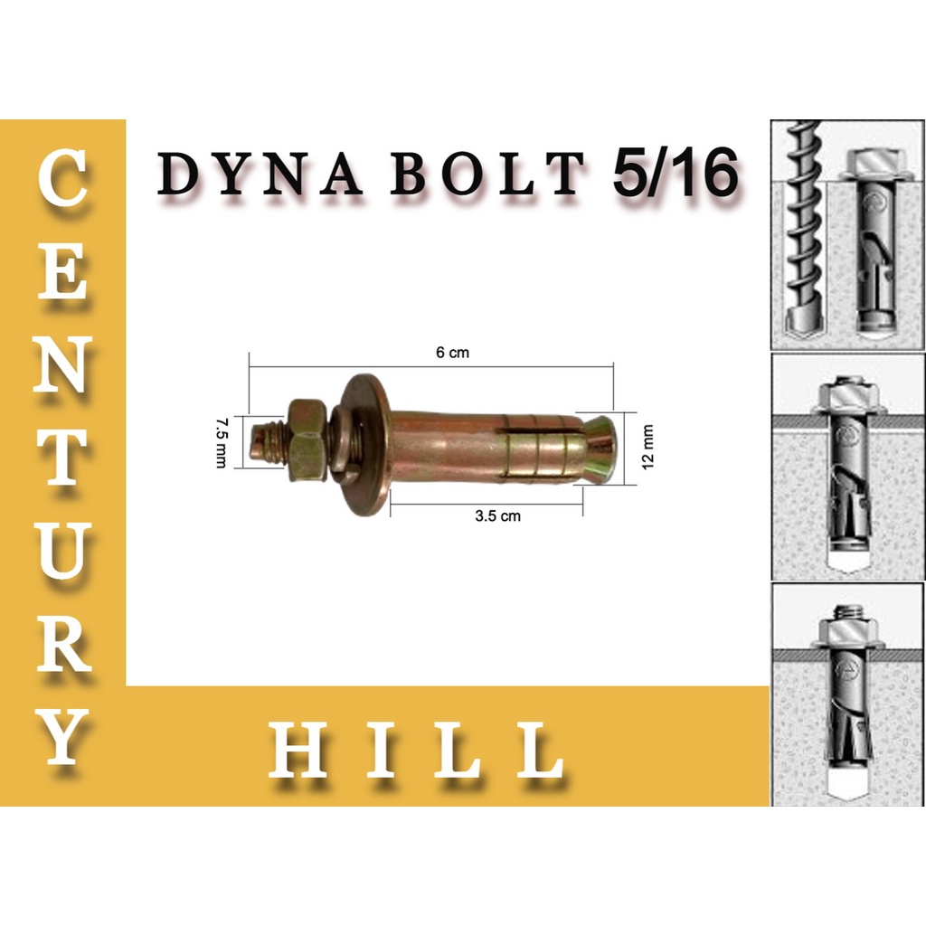 DYNA BOLT / EXPANSION BOLT 1/4" ,/ 5/16" ,/ 3/8 ", / 1/2" (SOLD PER ...