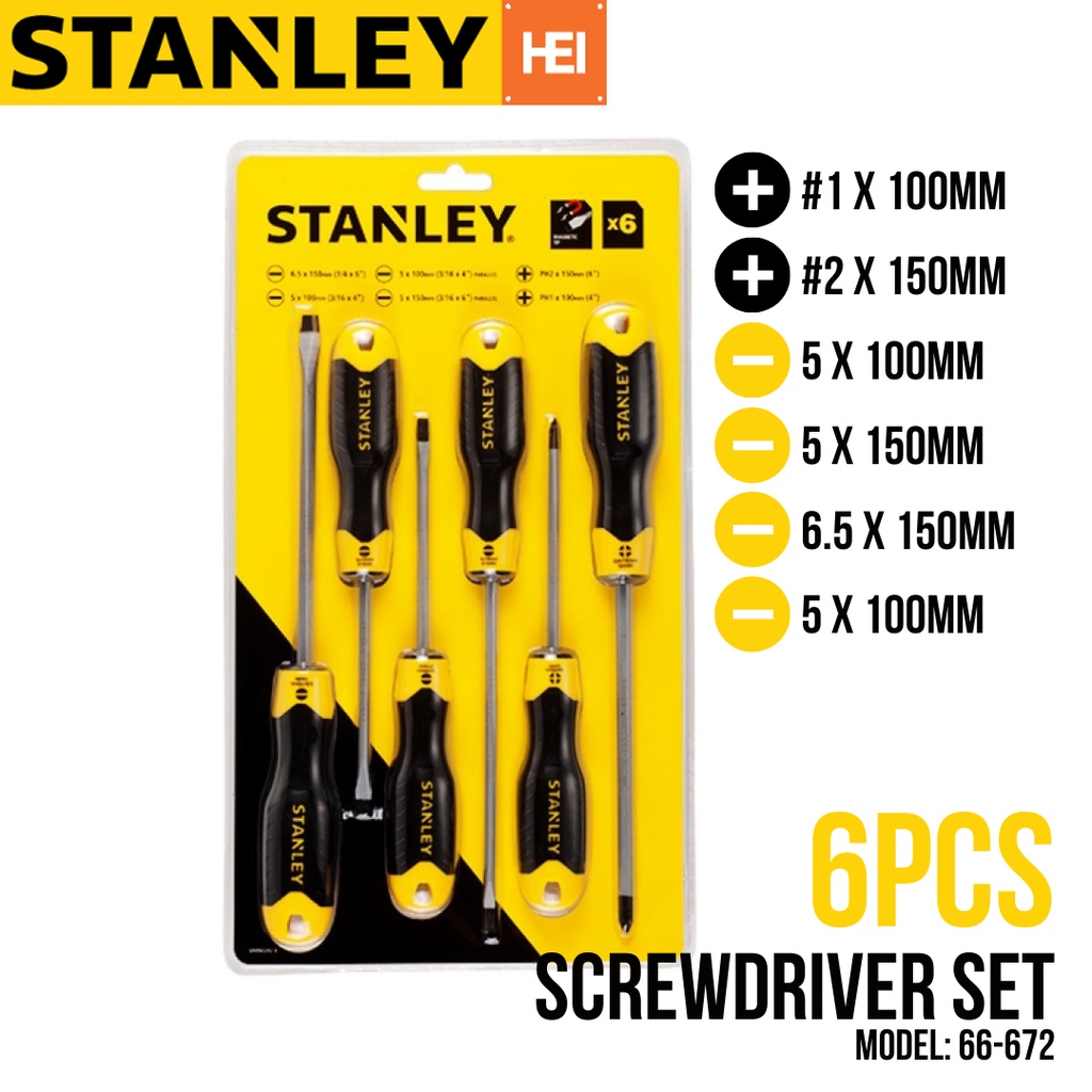 STANLEY Flat Phillips Screwdriver Set 2, 4, 6, 6 w/ tester, 8 piece set ...