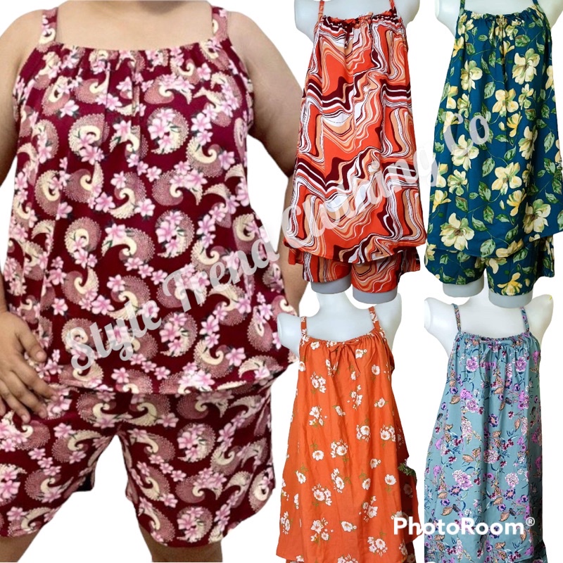 (ST2) 3XL PLUS SIZE Challis Terno Spaghetti Short w/ Side Pocket ST6 | XXXL Plus Size Terno ...