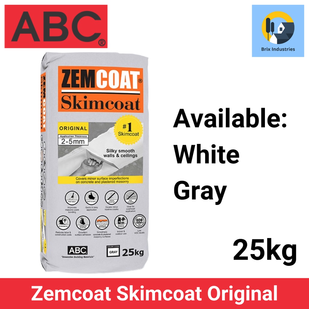 ABC Zemcoat Skimcoat Original 25kg Gray or White | Shopee Philippines