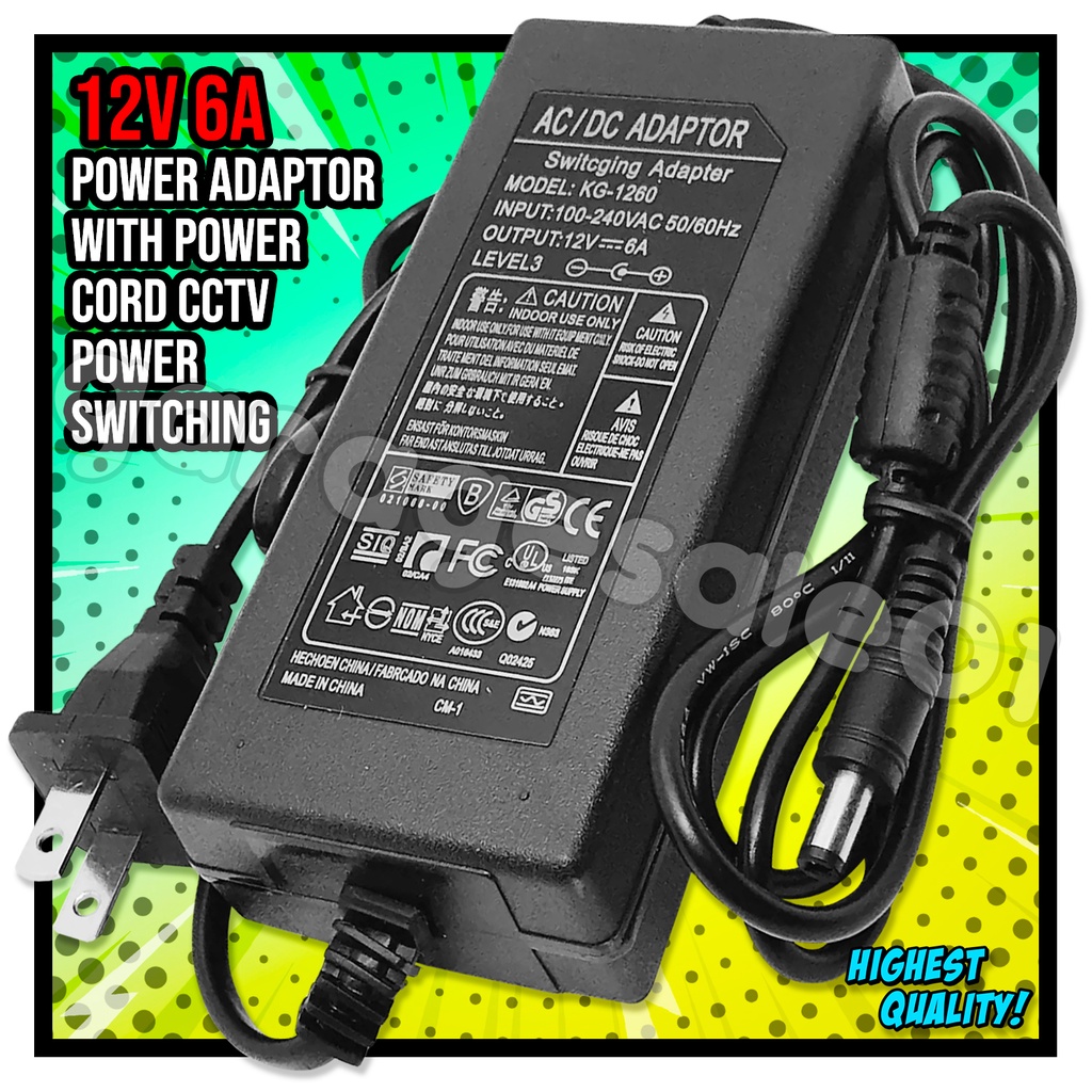 GS DC 12V 6A Power Adapter with Power Cord – CCTV Camera & Security ...