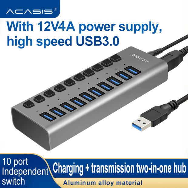 ACASIS Multi USB 3.0 Hub 10 Ports High Speed With Splitter ON/OFF ...