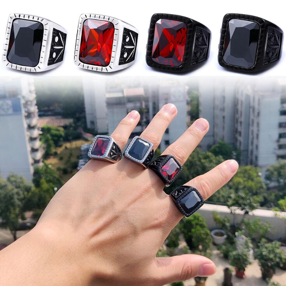 Red Black Crystal Gemstone Titanium Steel Men's Women's Fashion Jewelry ...