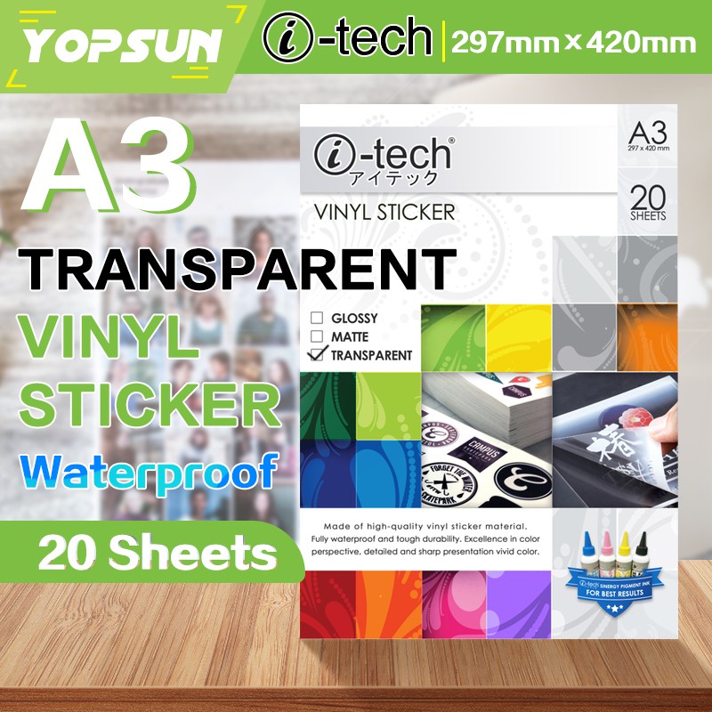 A3 Vinyl Sticker Waterproof Matte / Glossy / Transparent 20Sheets/Pack ITech Brand High Quality ...