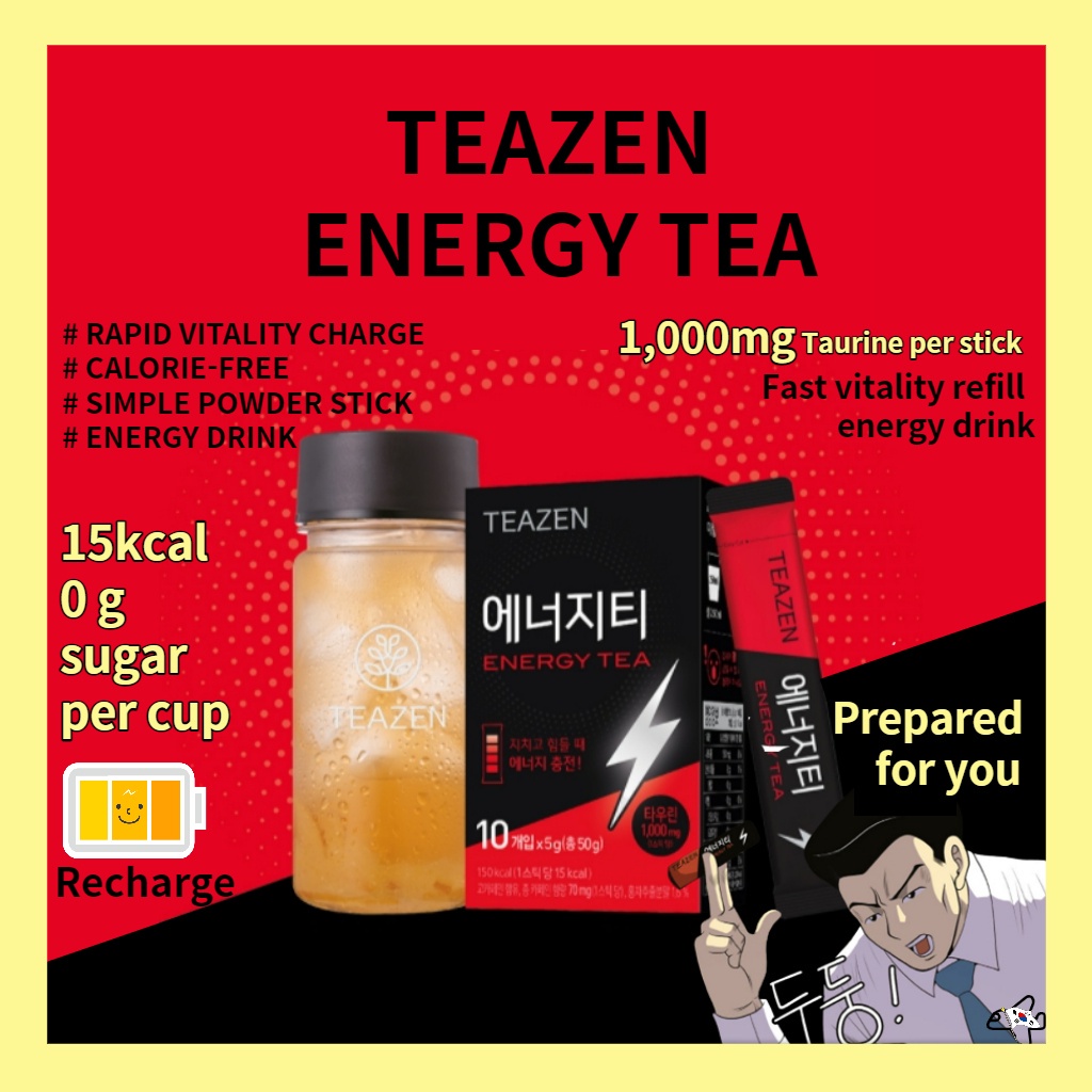 TEAZEN ENERGY TEA /Low Calorie Energy Tea/ Energy Drink/ 5g X 10T / 30T + Bottle / Korean Tea ...