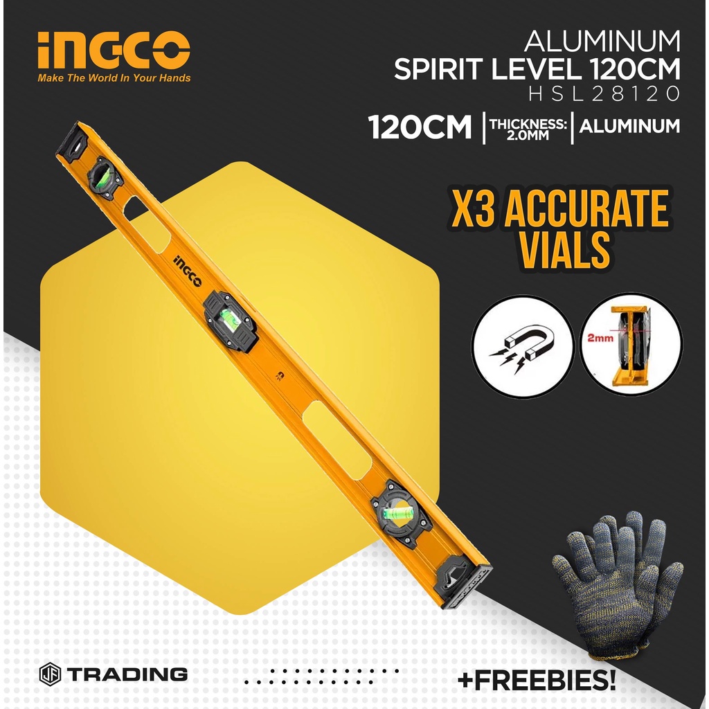 INGCO Aluminum Spirit Level 120cm I-Beam Style with 2.0mm Thickness ...