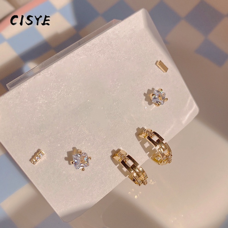 6pcs/set Small Minimalist Geometri Earrings Zircon Chain Stud Earrings ...