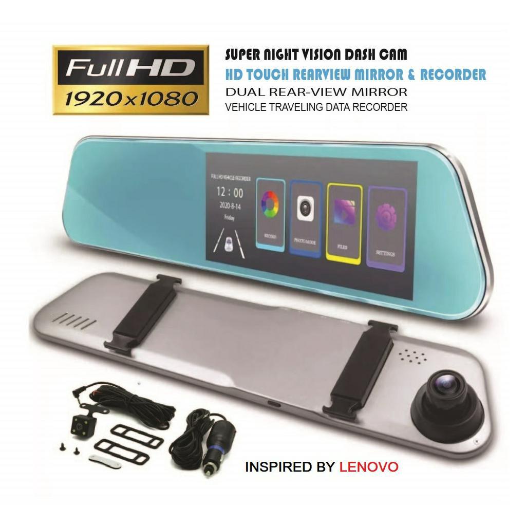 DASH CAM SUPER NIGHT VISION Dual Lens FHD 1080P Car DVR Rearview Mirror ...