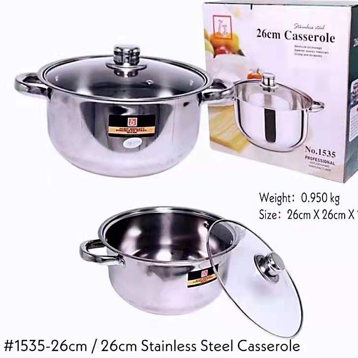 Double handle & bottom arc pot casserole high quality stainless steel ...