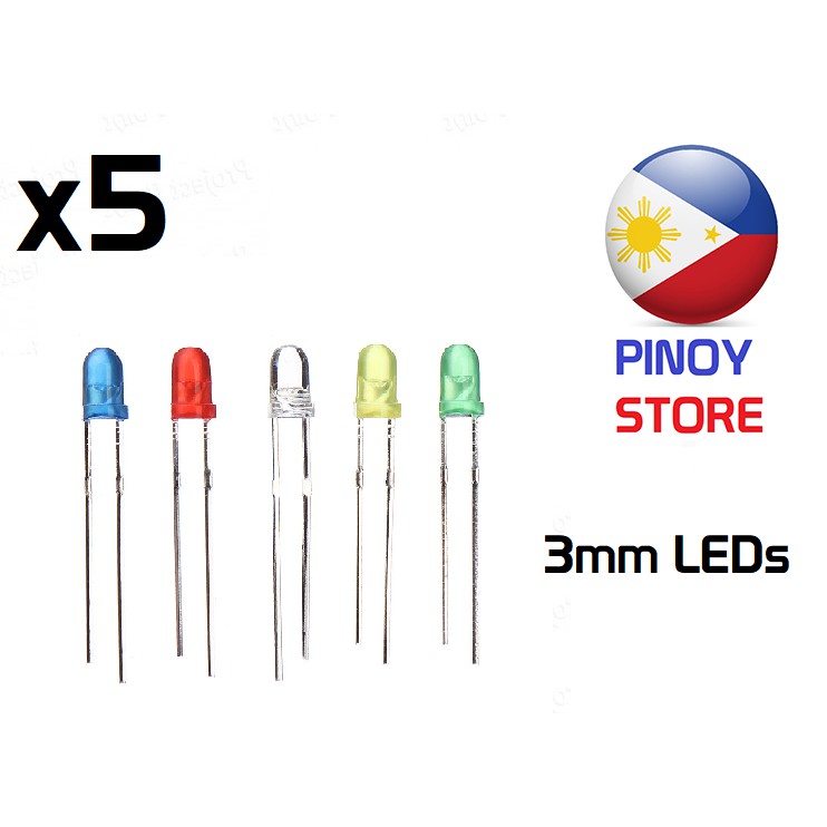 3mm LED 5 pieces 3mm standard LEDs F3 Red Green Yellow White Blue for ...