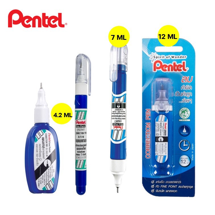 Pentel Correction Pen Size 4.2 7 And 12 Ml. Liquid Word Remover Needle ...
