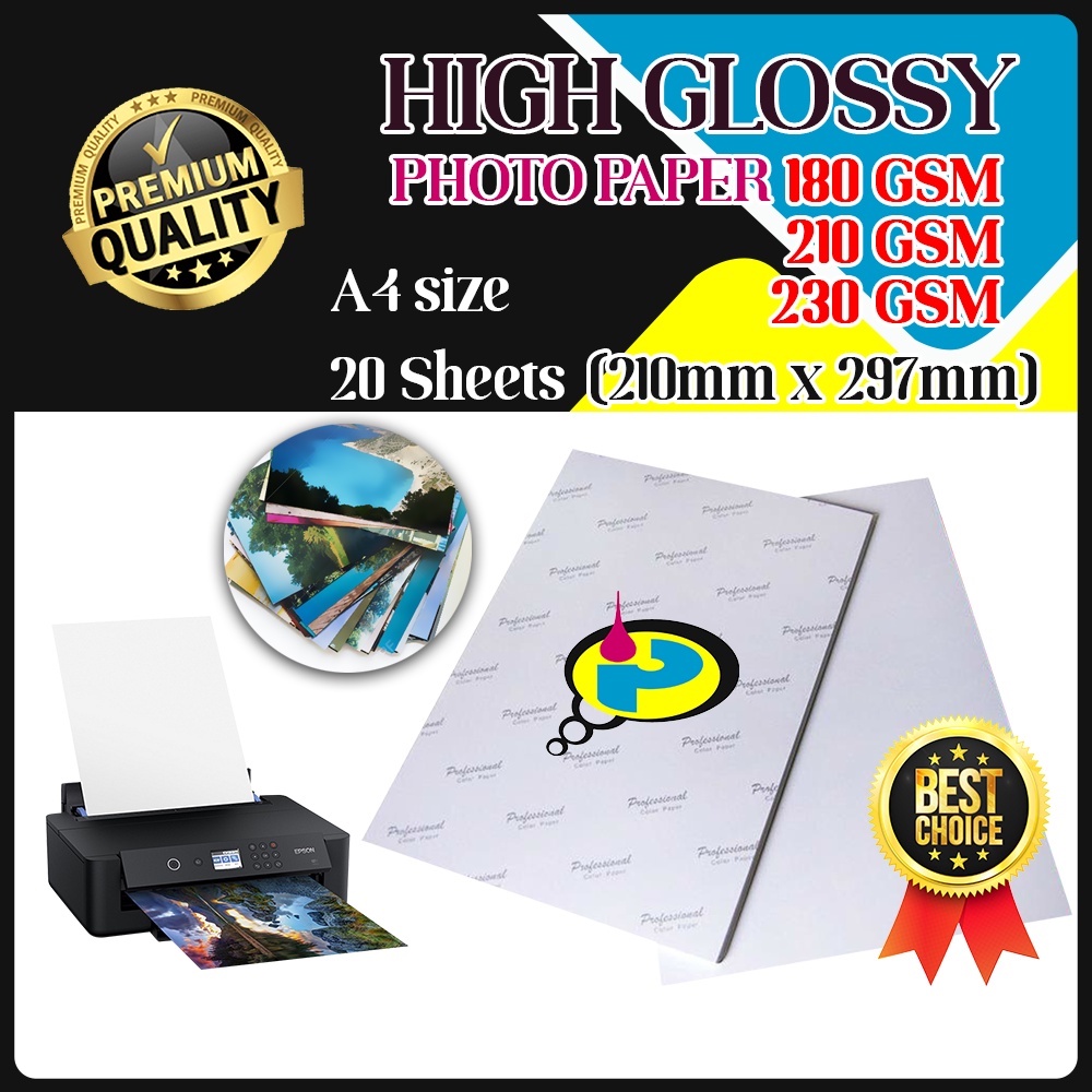 High Glossy Photo paper 230GSM 210GSM 180GSM A4 size 20pcs | Shopee ...
