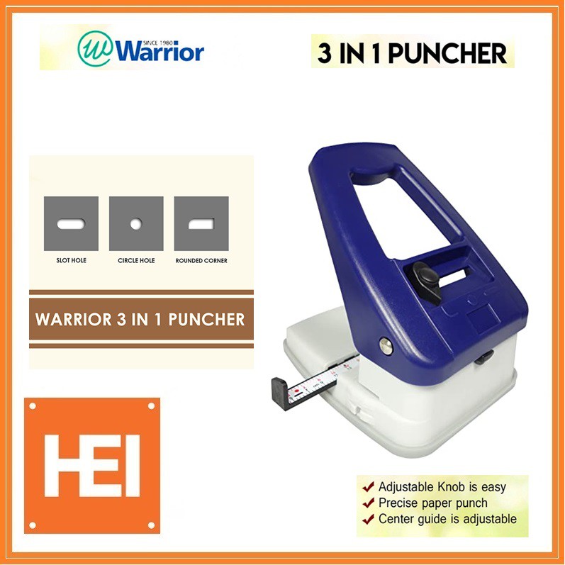 WARRIOR 3 IN 1 Puncher ( SLOT, CIRCLE AND ROUNDED CORNER ) | Shopee ...