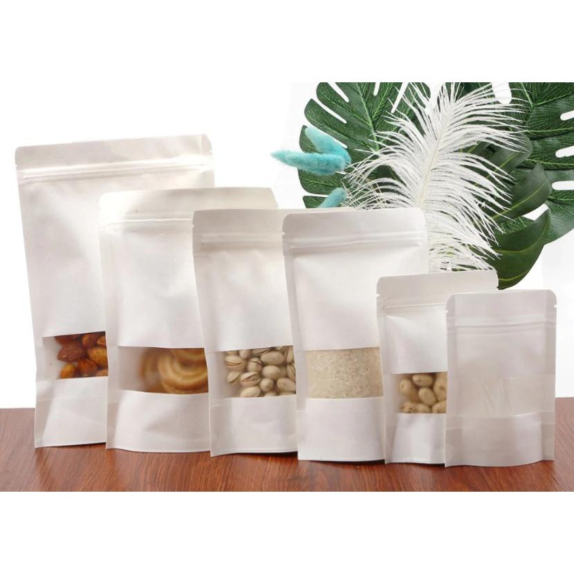 50 PCS Kraft White Stand Up Pouch with Ziplock packaging For business ...