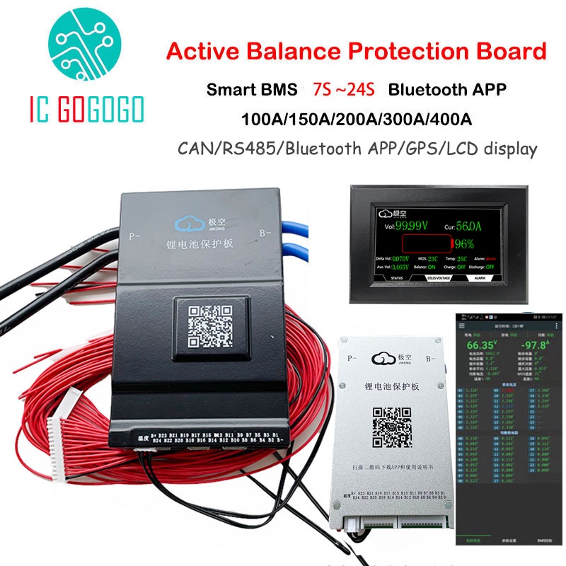 Jikong Active Balance BMS Battery Protection Board 7S ~ 24S 100A 300A CAN RS485 APP LCD Lifepo4 ...