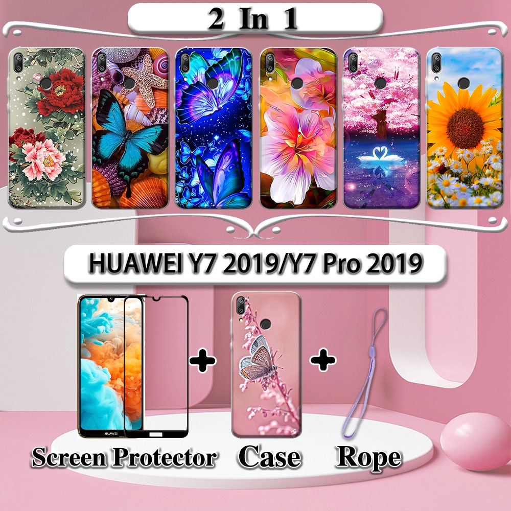 2 IN 1 HUAWEI Y7 2019 Y7 Pro 2019 Case with Tempered Glass Curved ...