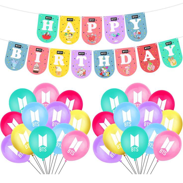 BTS birthday theme party decoration BTS birthday banner balloon ...