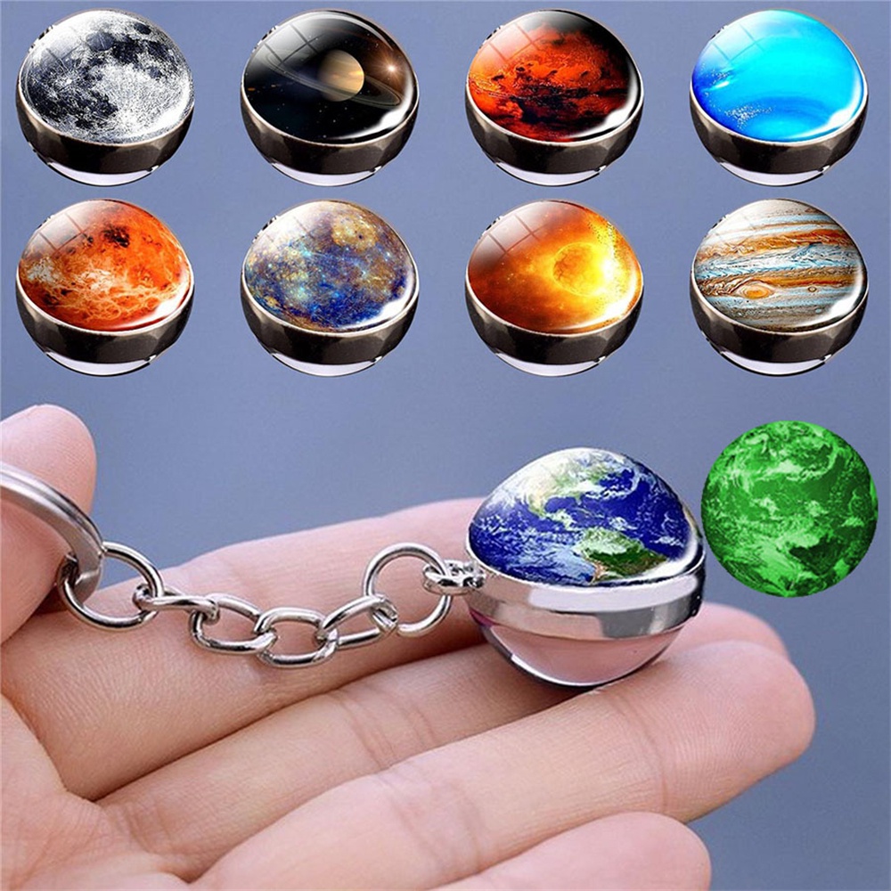 Galaxy Luminous Planet Keychain for Women Men Double Side Glass Ball ...