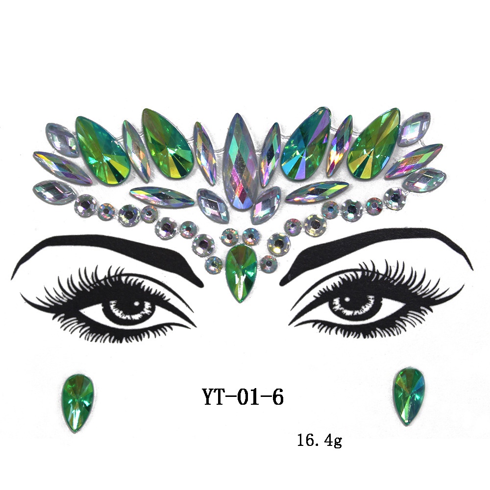 Acrylic Face Gem Stickers Green Purple Diamond Crystal diamond Eyebrows ...