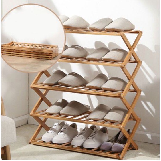 50CM 5 Tier Bamboo Shoe Rack Organizer Wooden Storage Shelves Stand ...