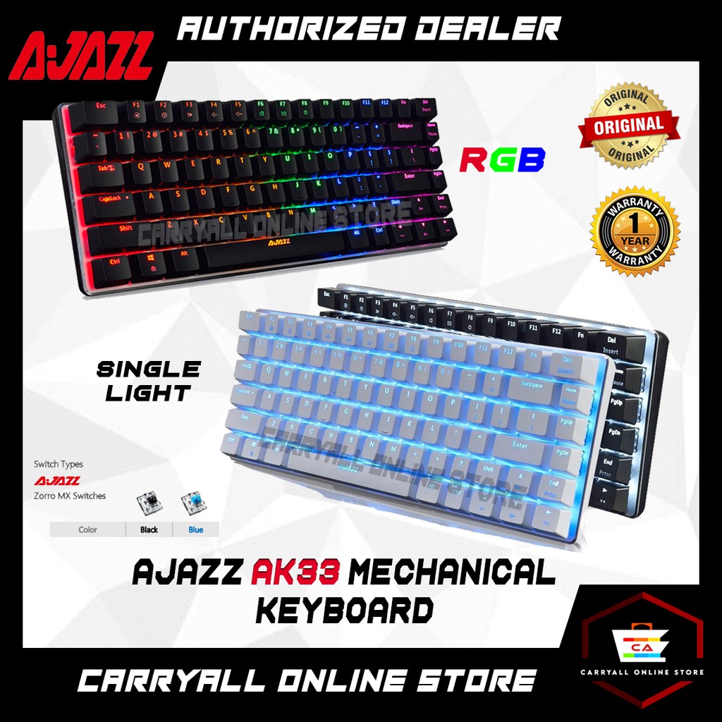 Ajazz AK33 Mechanical Gaming Keyboard - 82 Key Anti-Ghosting RGB | Single Light | Wired or ...