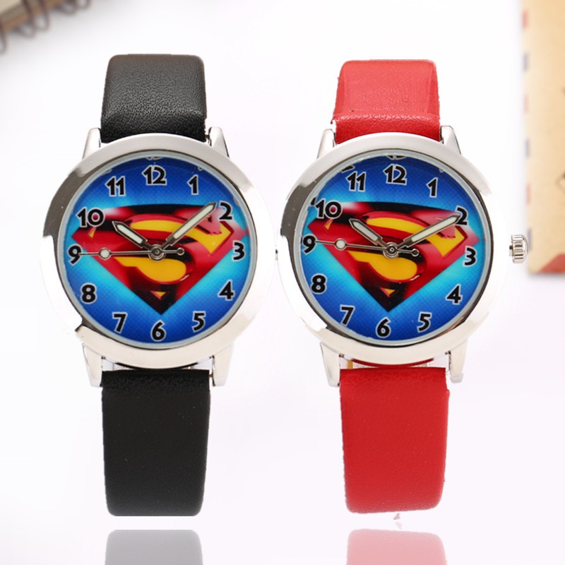 Superman Cartoon Children Leather Watch Boys Girls Clock | Shopee ...