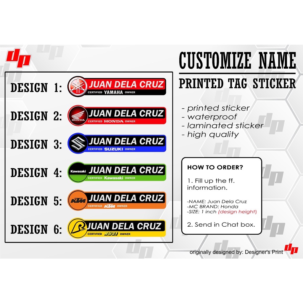 Customized Name Sticker | Motorcycle Brand owner sticker - Waterproof ...