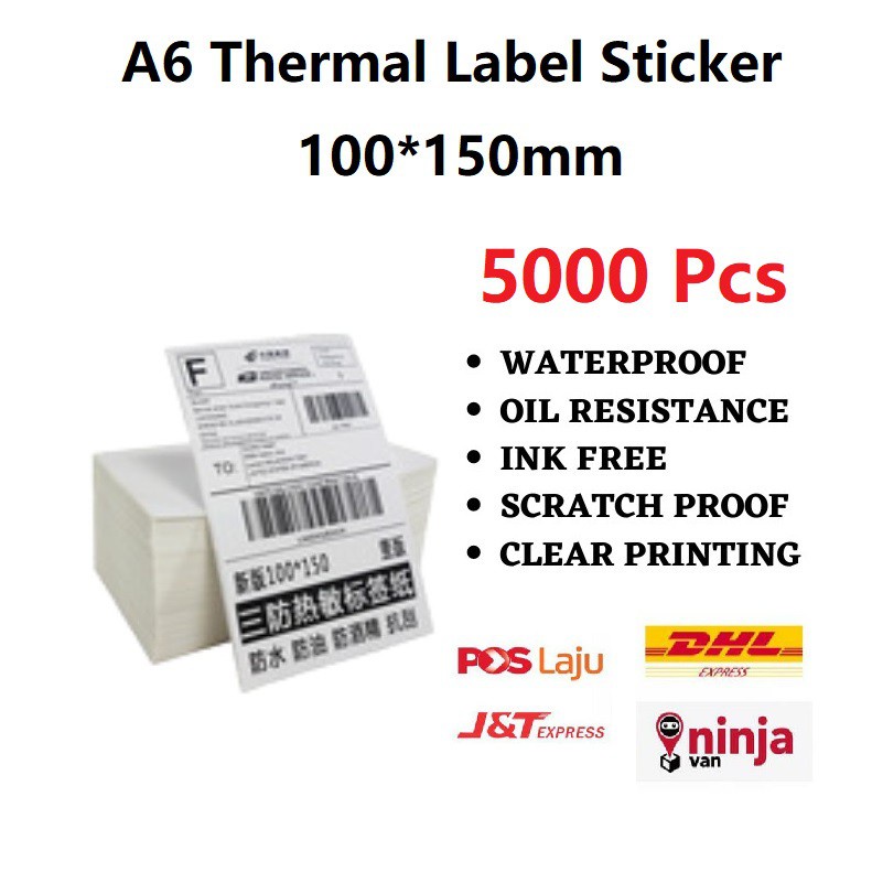 FAST SEND* 5000 Pieces A6 Waybill Thermal Sticker Stack Fanfold 100 ...