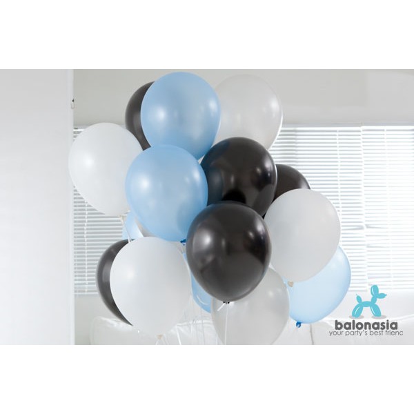 HITAM PUTIH Mixed Metallic latex balloons 30 pcs (black, light blue ...