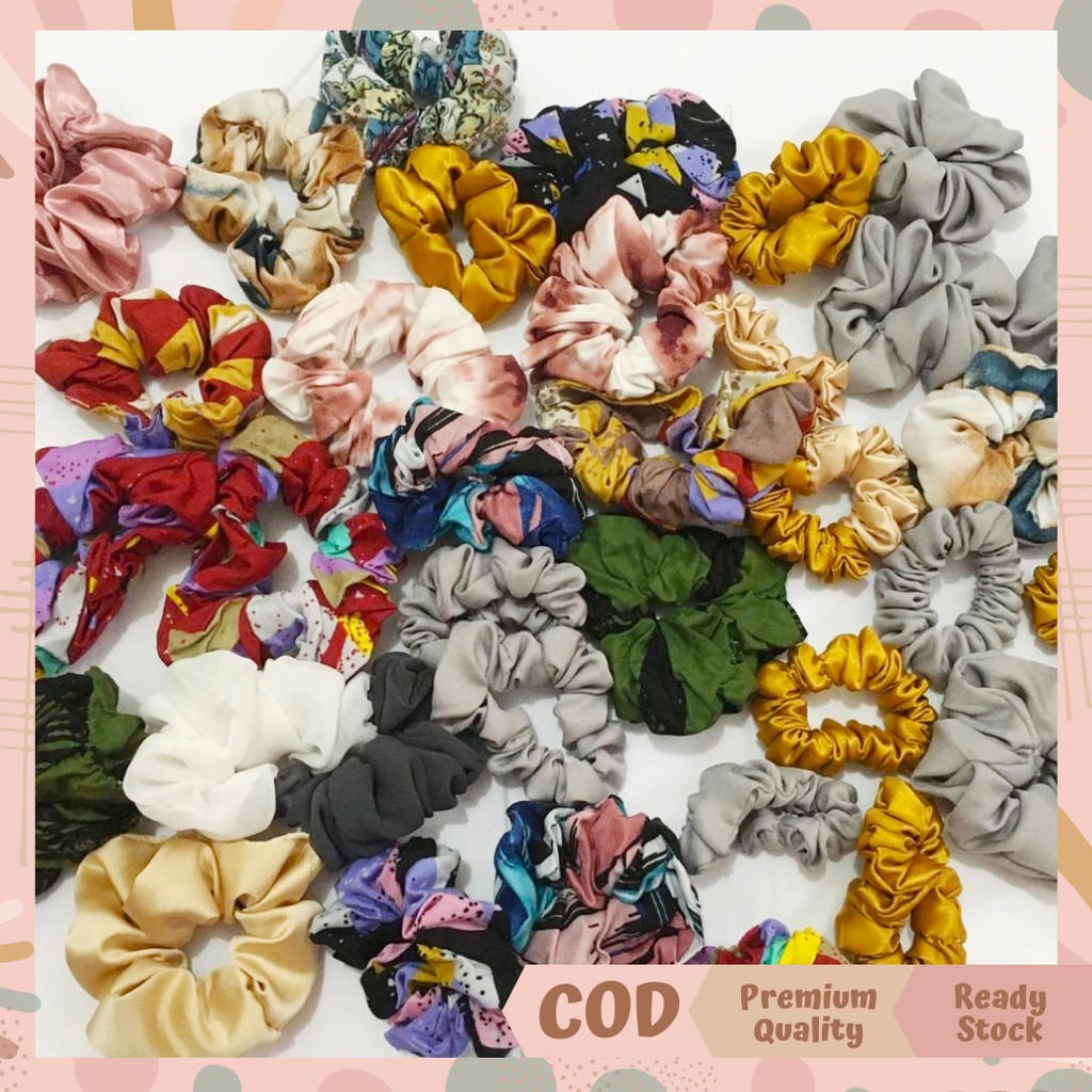 Scrunchie Korean Hair Tie Premium Plain Motif Random Skranci Knitted ...