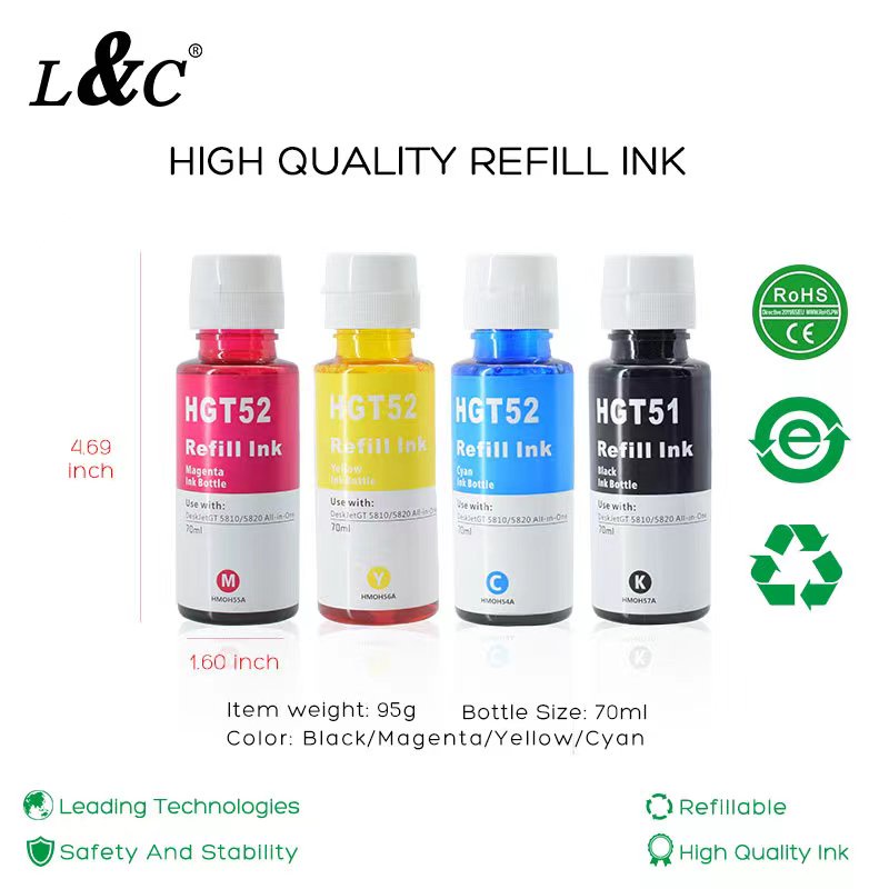 L&C Refill GT51 GT52 Ink Dye Ink For Hp Deskjet Printer 410 319 310 419 ...
