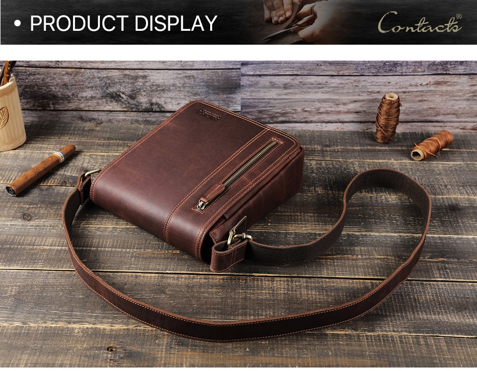 CONTACTS Men's Shoulder Bags Genuine Leather Messenger Bag Small ...