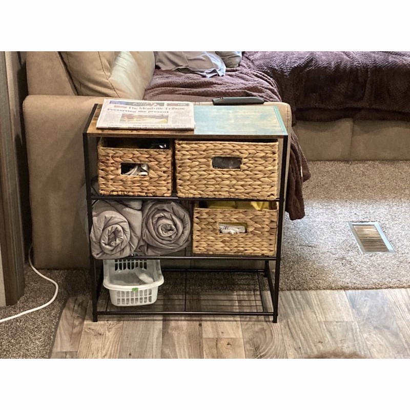 ☄3 layer metal side table living room slim long coffee table wood top ...