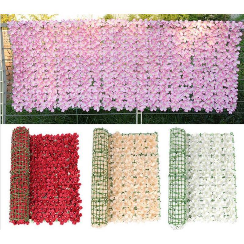 Artificial Fence Cherry Blossom Leaf Privacy Screen Home Garden Flower ...