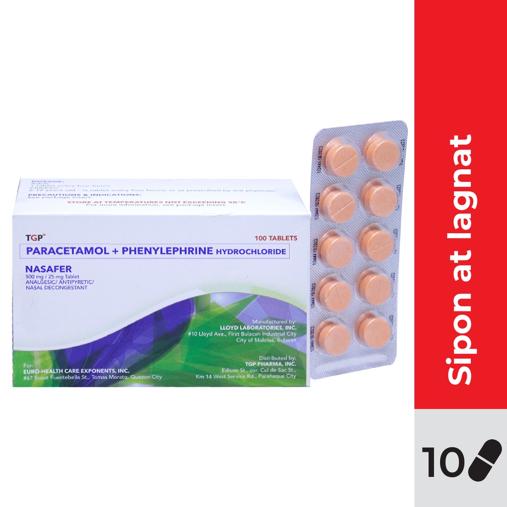TGP NASAFER Paracetamol + Phenylephrine Hyrdochloride 10 tablets 500mg ...