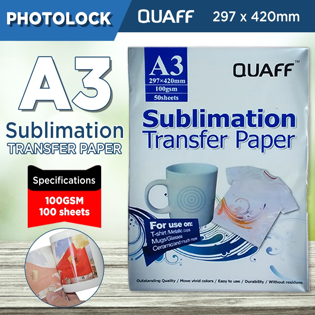 A3 Size QUAFF Sublimation Paper 100GSM - Quick Dry Sublimation Heat Transfer Paper (100 sheets ...